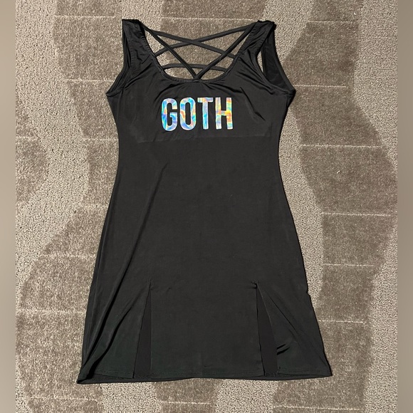 Forplay | Dresses | Goth Holographic Text Drop Back Pentagram Strappy ...